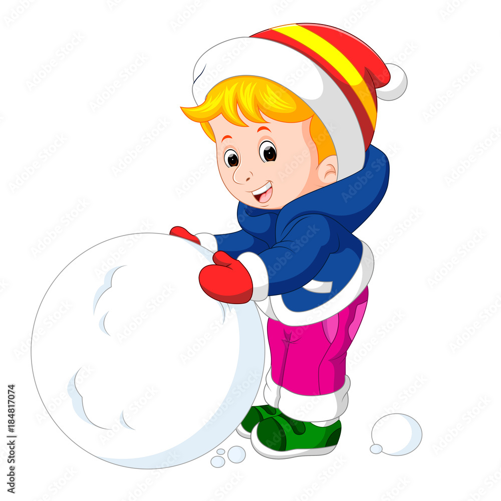 cartoon kids playing with snow Stock Vector | Adobe Stock