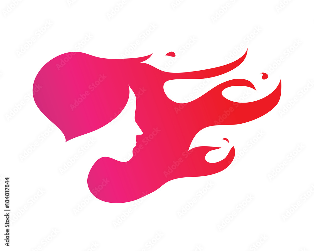 Modern Elegant Flaming Hair Pink Female Face Logo Stock Vector | Adobe ...