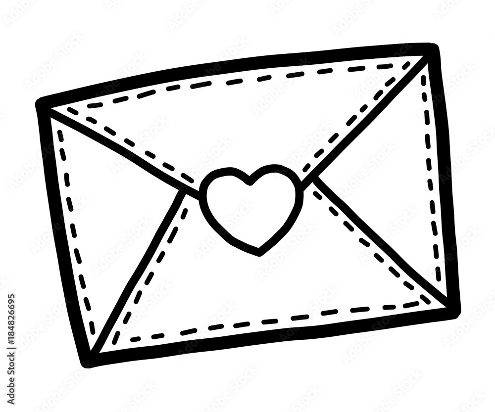 love envelope / cartoon vector and illustration, black and white, hand ...