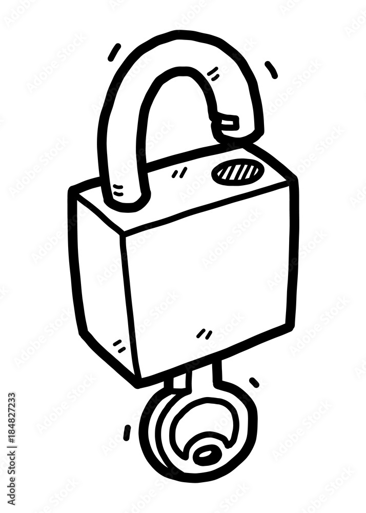 unlock key / cartoon vector and illustration, black and white, hand ...