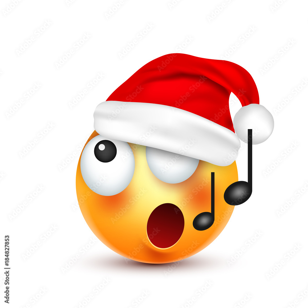 Smiley,emoticon. Yellow emoji, face with emotions and Christmas hat ...