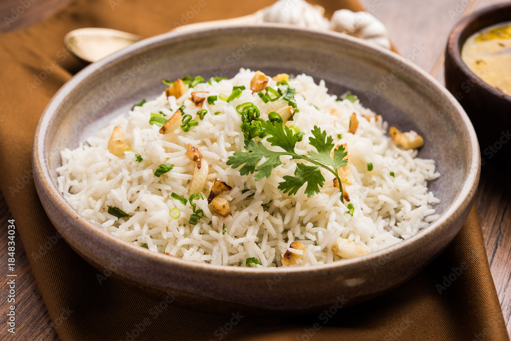 Garlic fried rice - cooked white basmati rice fried with garlic and ...