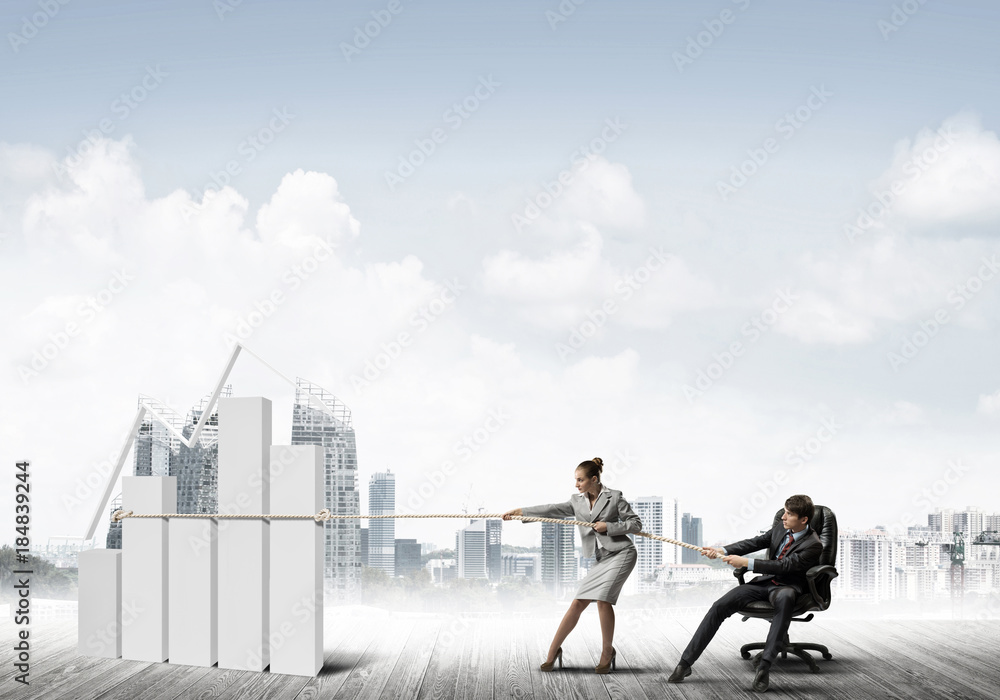 Businesspeople pulling graph with rope as symbol of power and control ...