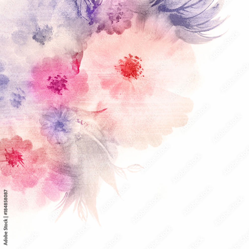 Flowers corner in pastel colors. Watercolor wedding, mother's day and ...