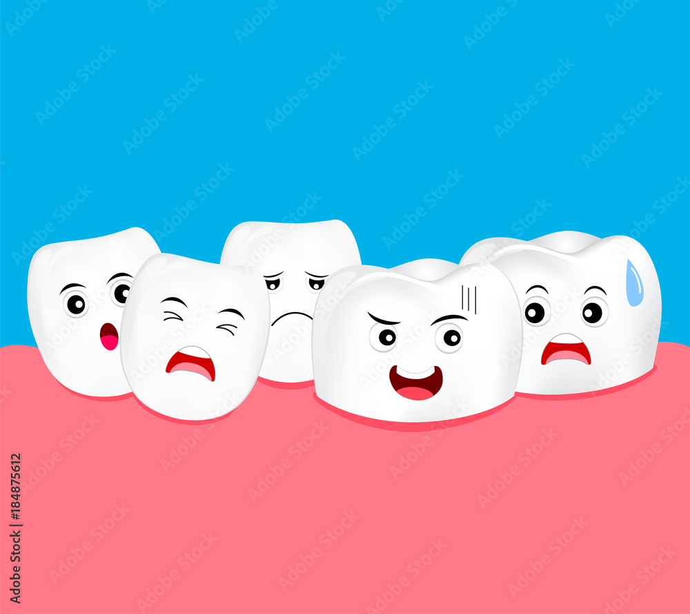 Cartoon tooth character crowding. Dental problem concept, illustration ...