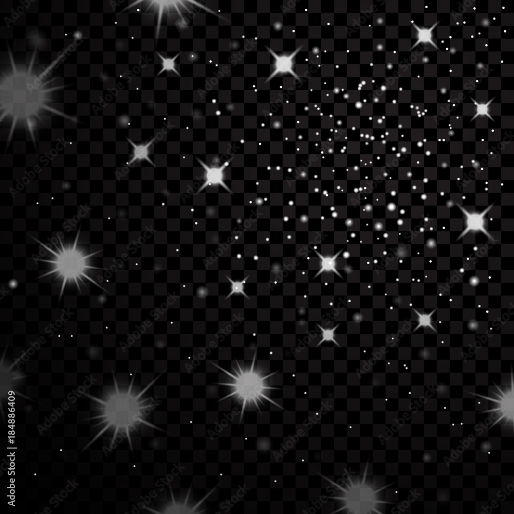 Silver stars black night sky on transparent background. Abstract bokeh ...