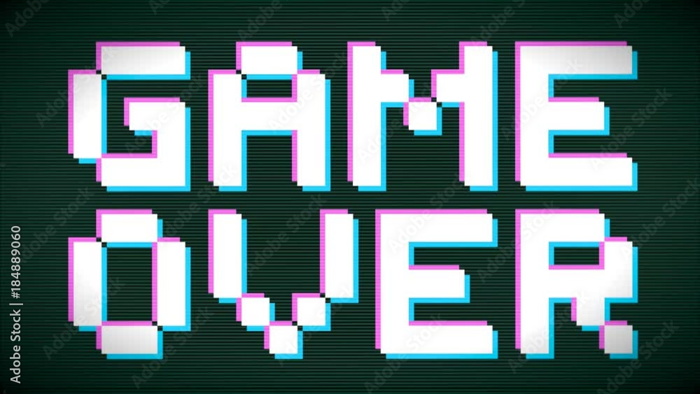 Retro Pixel Art 3D Style Game Over Message on Old School Arcade Machine ...
