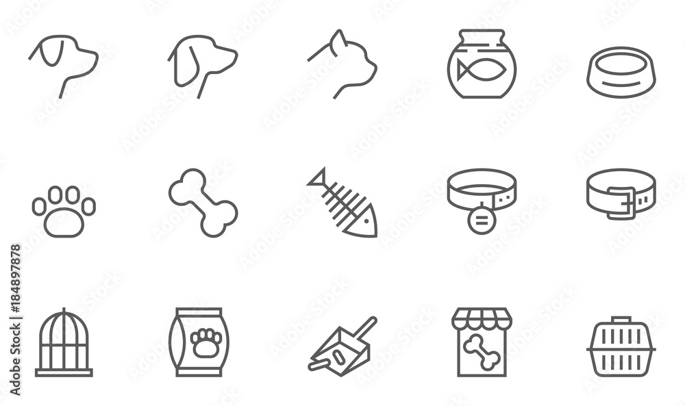Pet Web Outline Icon Set. Vector illustration Stock Vector | Adobe Stock