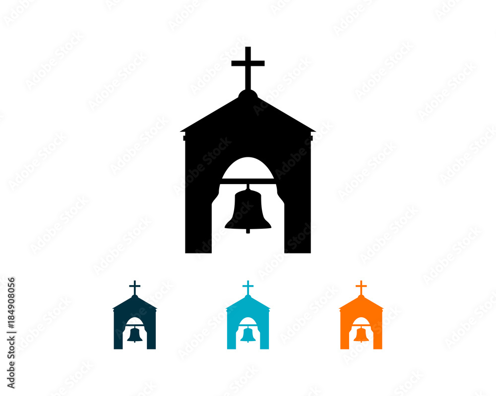 Building Chrisianity Religion with Bell and Cross Symbol Logo Vector ...