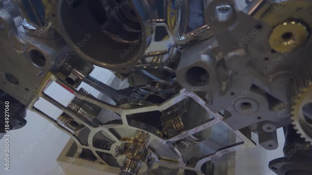 Powerful internal combustion engine stands on the pedestal and shining ...