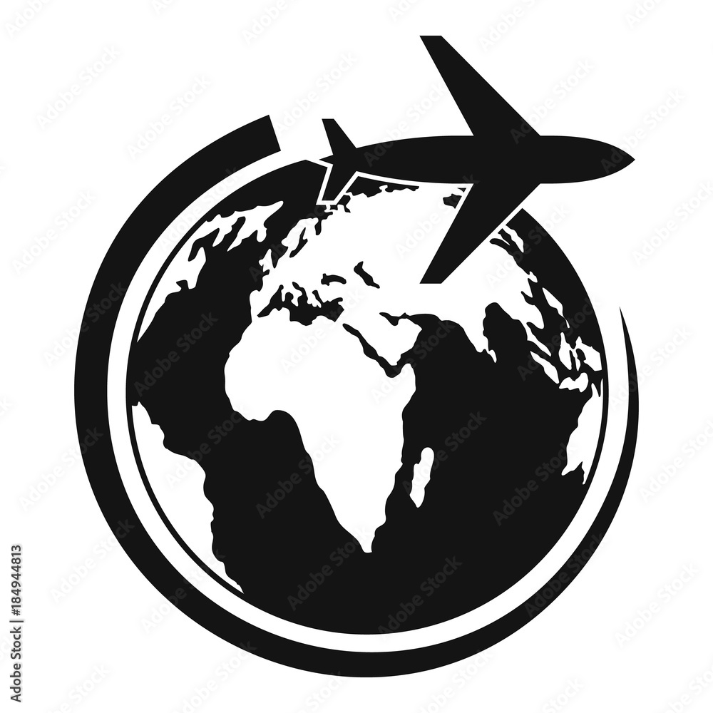 Plane on earth icon. Simple illustration of plane on earth vector icon ...
