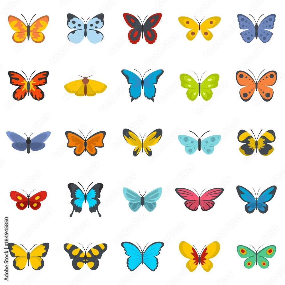 Butterfly icons set. Flat illustration of 25 butterfly vector icons ...