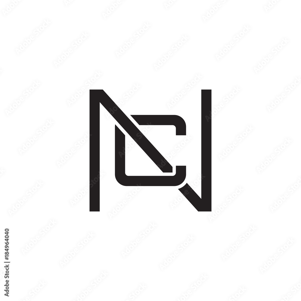 Initial letter N and C, NC, CN, overlapping C inside N, line art logo ...