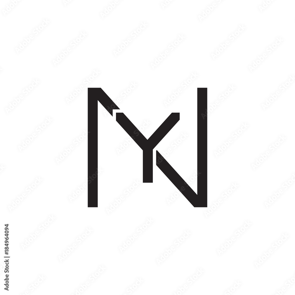 Initial letter N and Y, NY, YN, overlapping Y inside N line art logo ...
