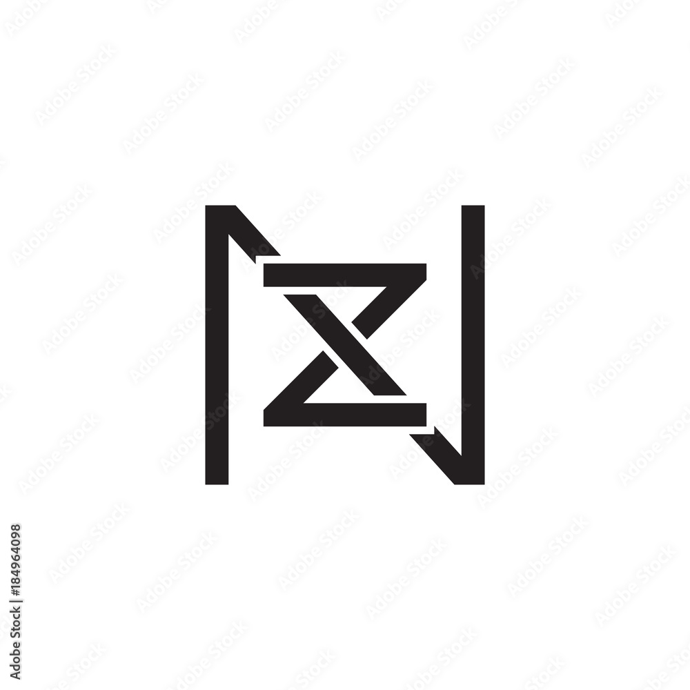 Initial letter N and Z, NZ, ZN, overlapping Z inside N, line art logo ...