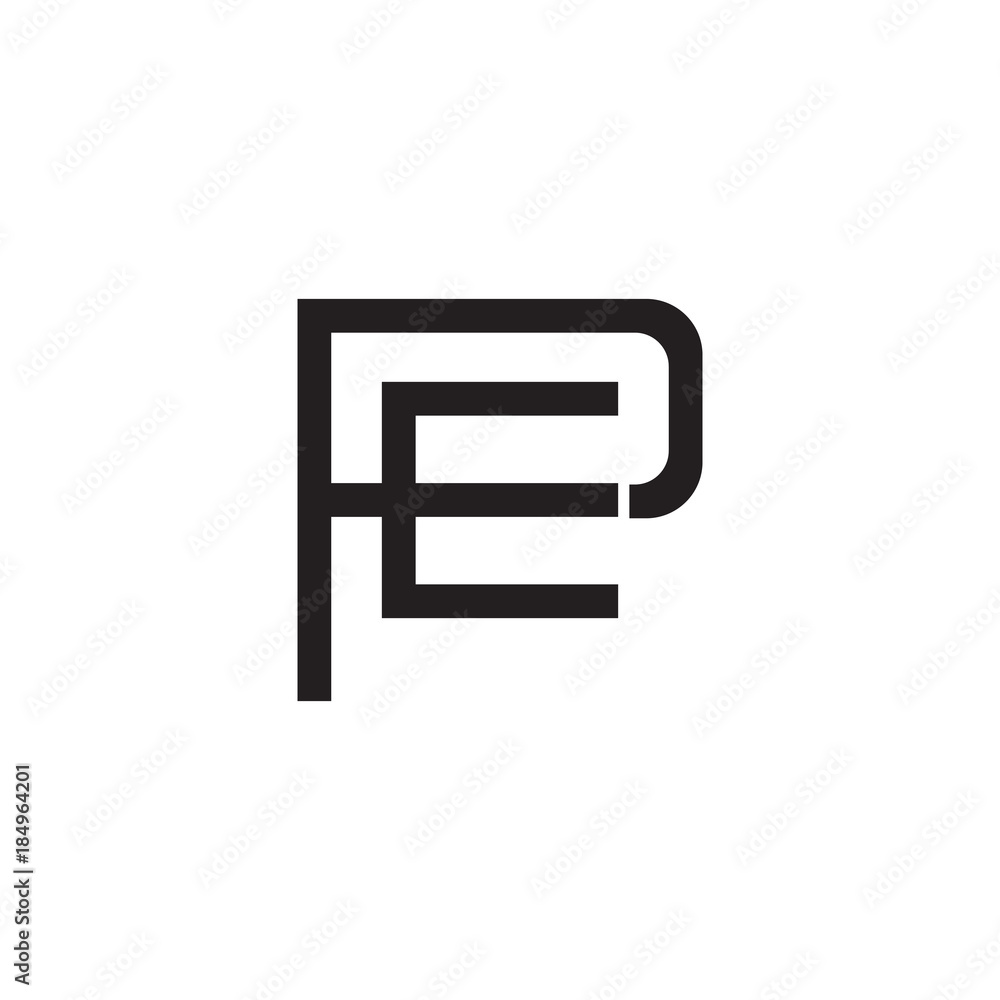 Initial letter P and E, PE, EP, overlapping E inside P, line art logo ...