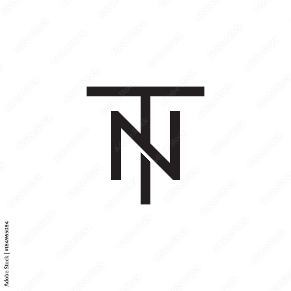 Initial letter T and N, TN, NT, overlapping N inside T, line art logo ...