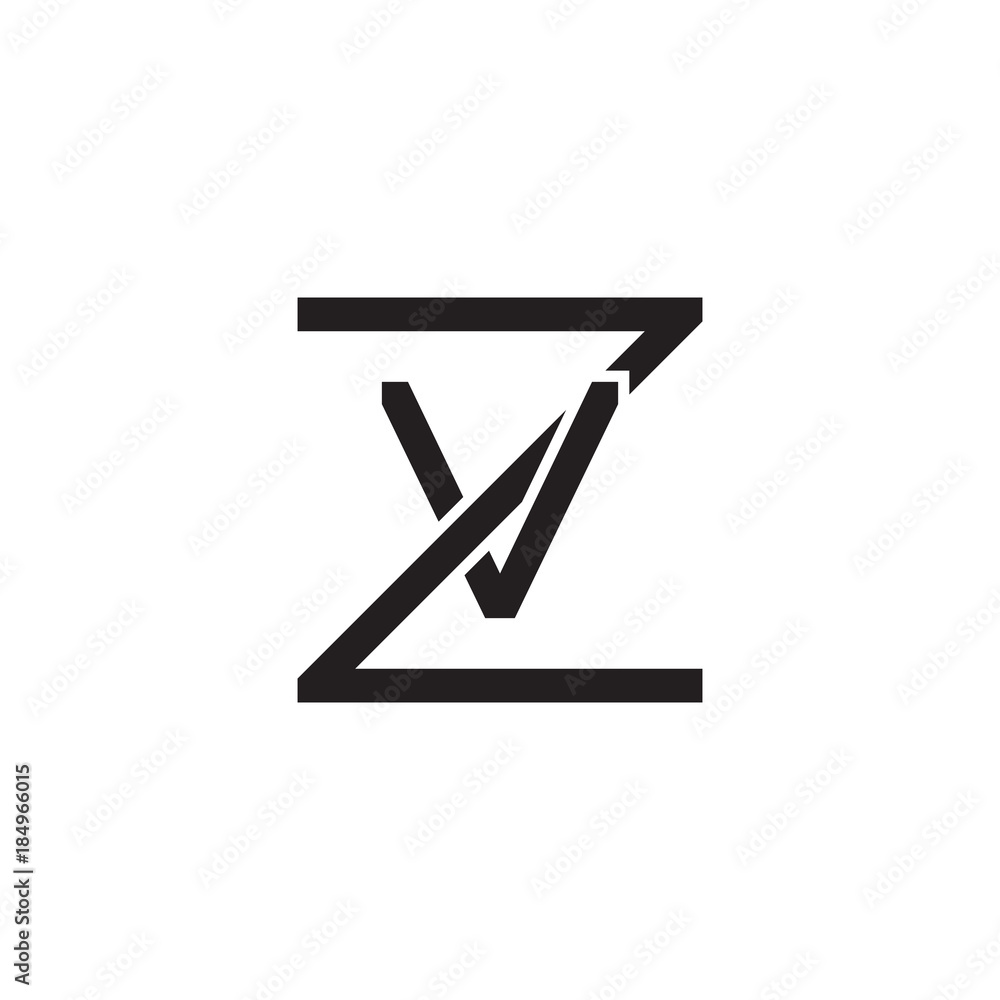 Initial letter Z and V , ZV, VZ, overlapping V inside Z, line art logo ...