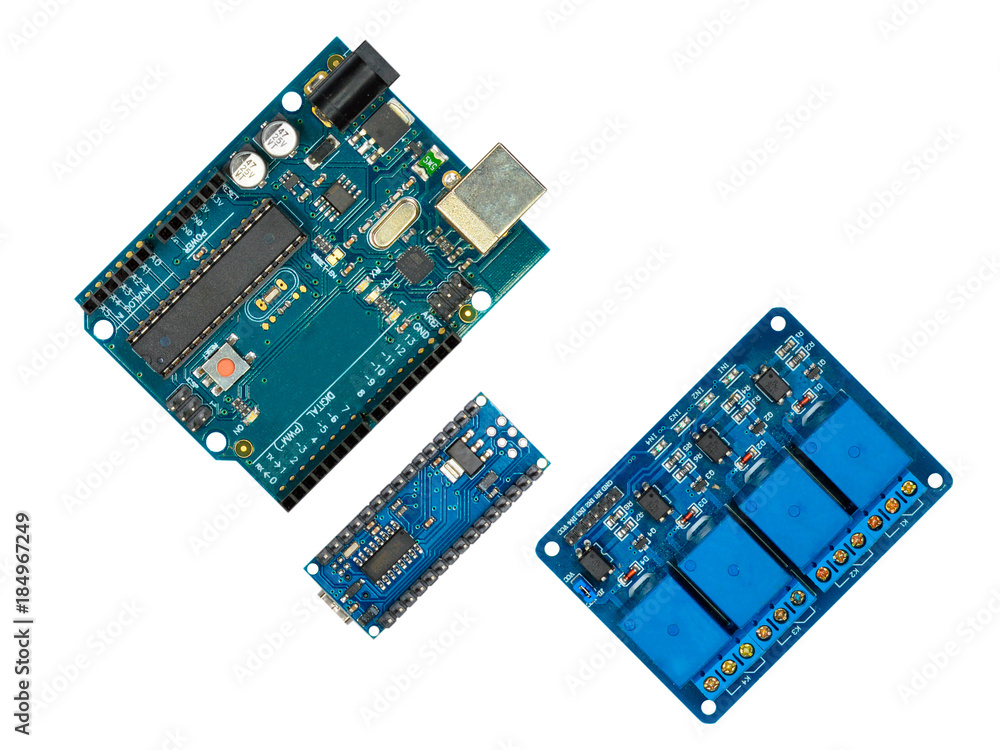 Photo of Arduino UNO board and relay module Stock Photo | Adobe Stock