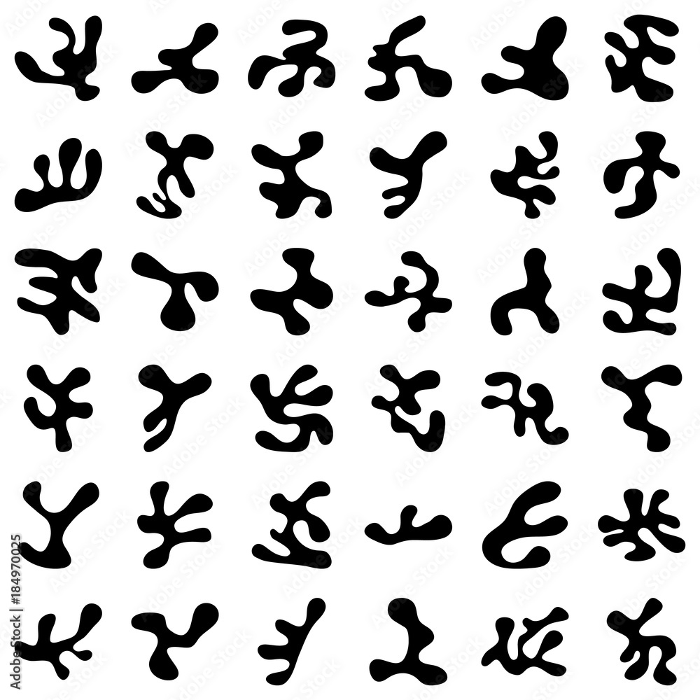 Isolated set of 36 different abstract black shapes for military ...