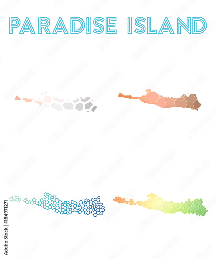 Paradise Island polygonal island map. Mosaic style maps collection ...
