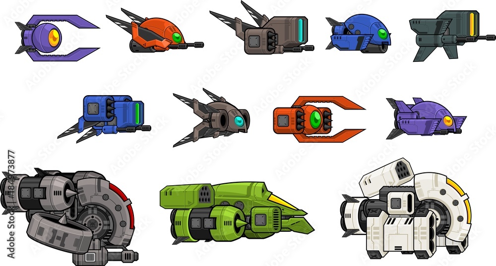 A set of various space ship for creating 2d side scrolling space ...
