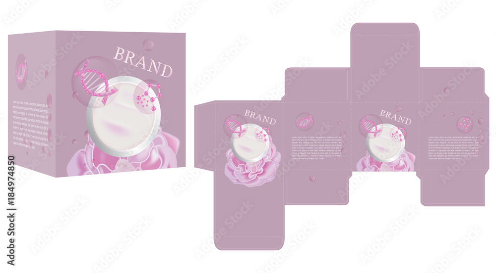 packaging design, cosmetic top view and pink flower box design template ...