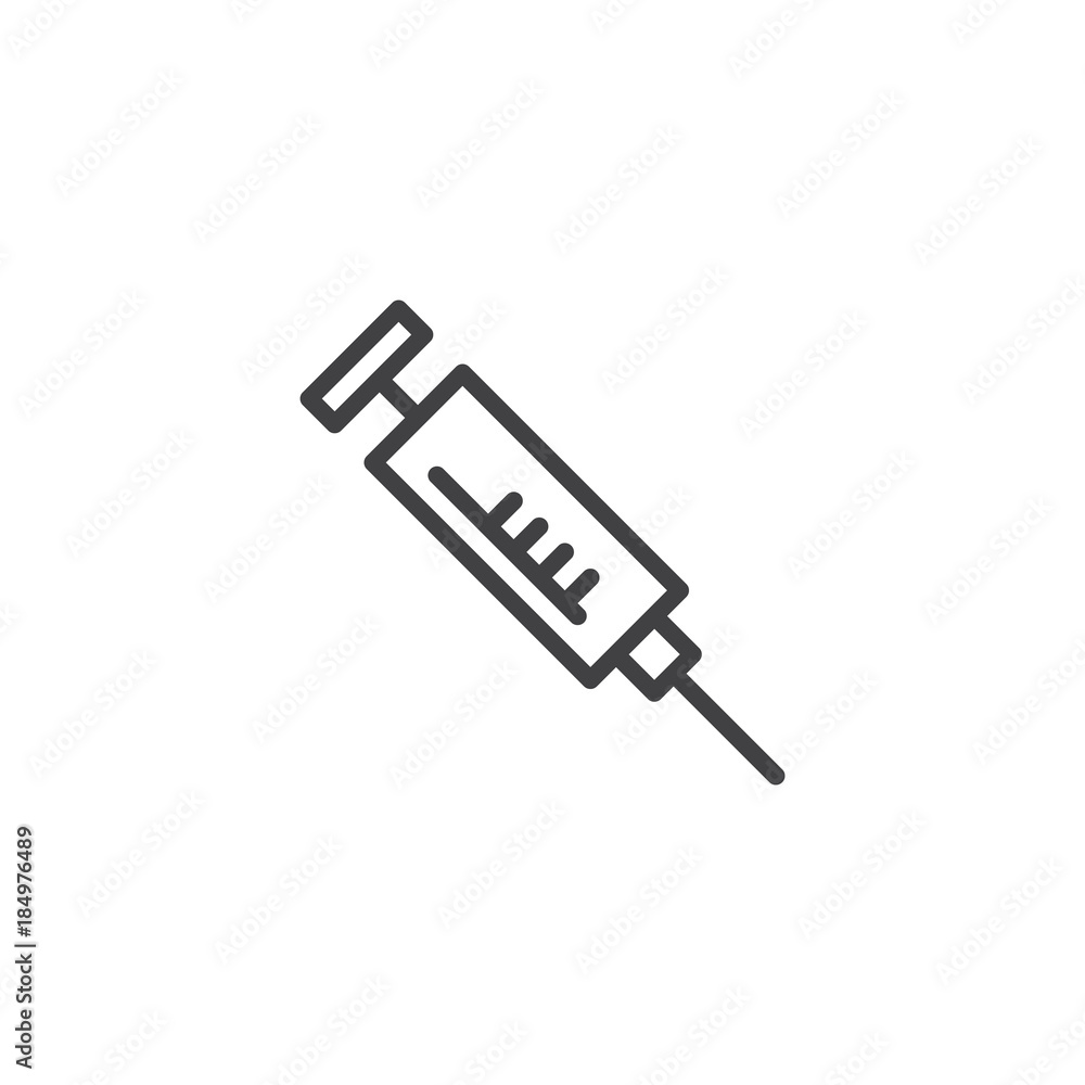 Syringe needle line icon, outline vector sign, linear style pictogram ...