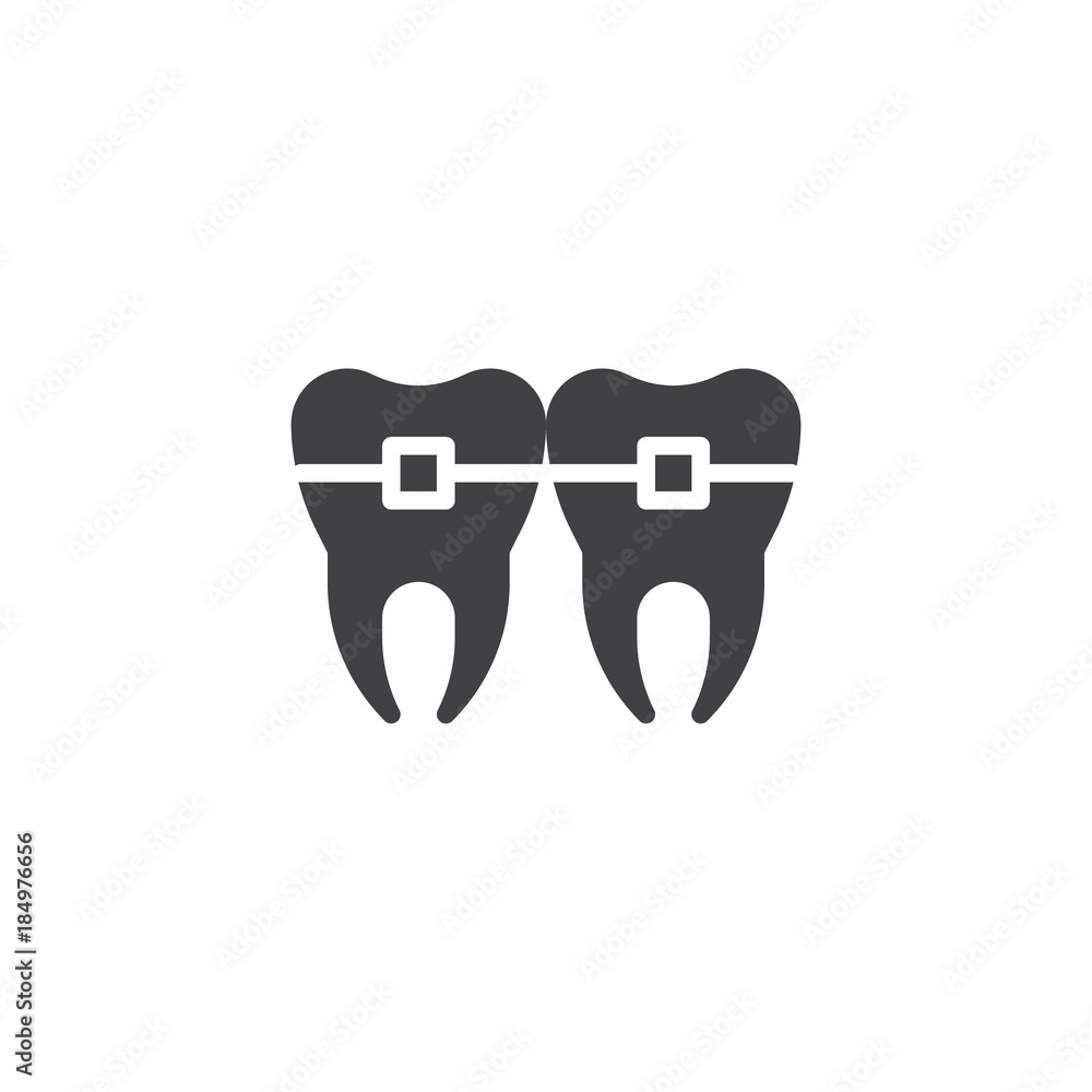 Teeth with brackets icon vector, filled flat sign, solid pictogram ...
