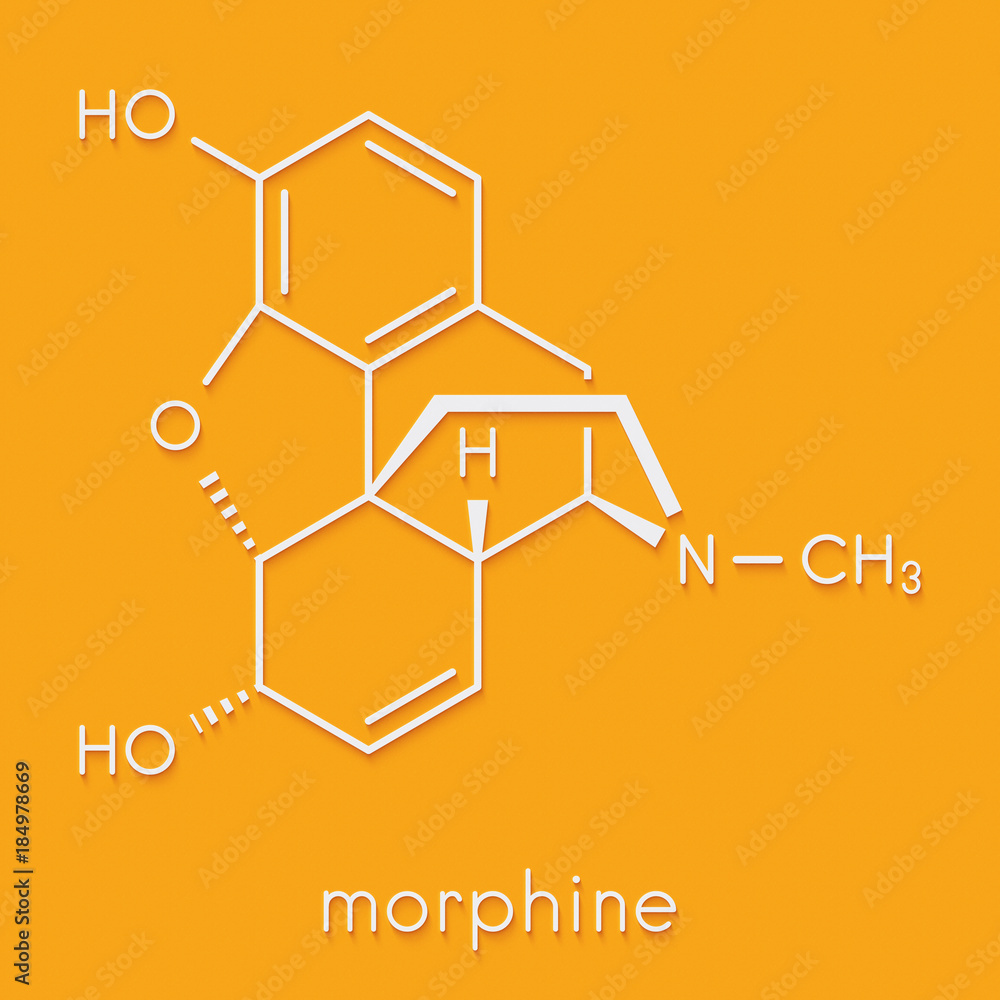 Morphine pain drug molecule. Highly addictive. Isolated from opium ...