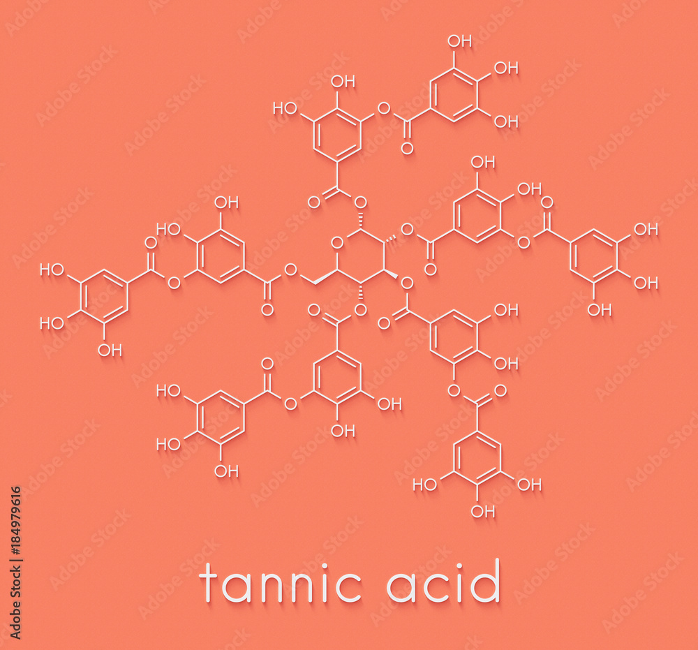 Tannic acid molecule (one isomer shown). Type of tannin. Skeletal ...