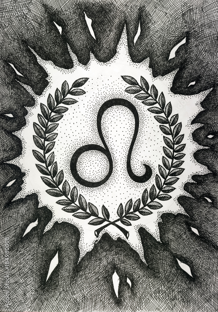 The zodiac signs Leo.Hand drawn with ink brush. Vector illustration ...