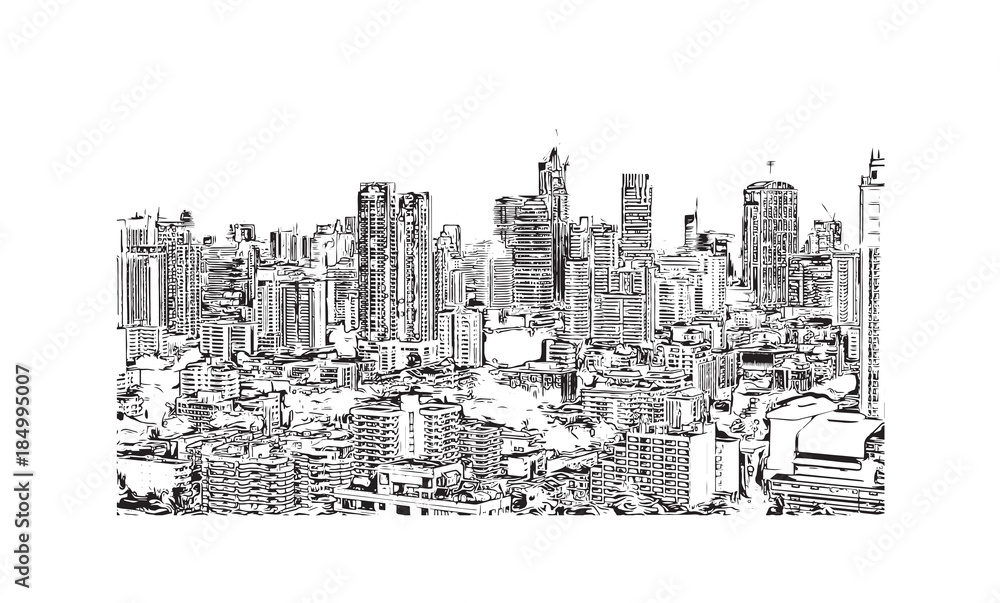 Sketch of Bangkok City skyline, Thailand in vector illustration. Stock ...