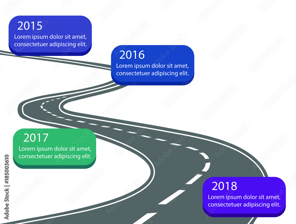 asfalt road with color time line company milestone and sample text box ...