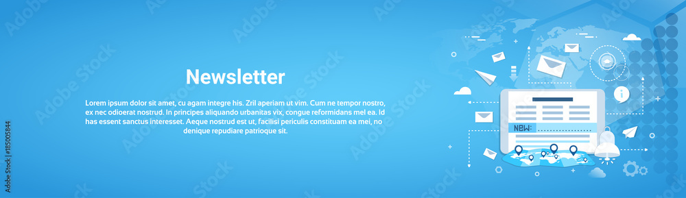 Newsletter Concept Horizontal Web Banner With Copy Space Flat Vector ...