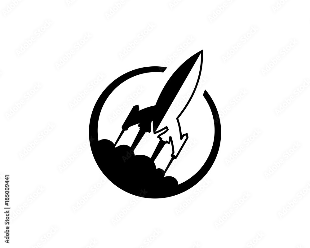 Black Launching Rocket to Outer Space Circle Symbol Logo Vector Stock ...