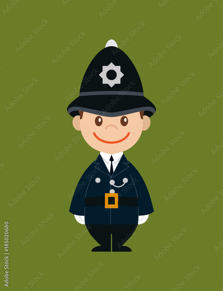 British London policeman character.Policeman on a background of khaki ...