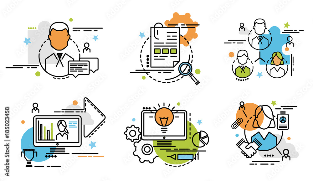 Set of outline icons of team. Colorful icons for website, mobile, app ...