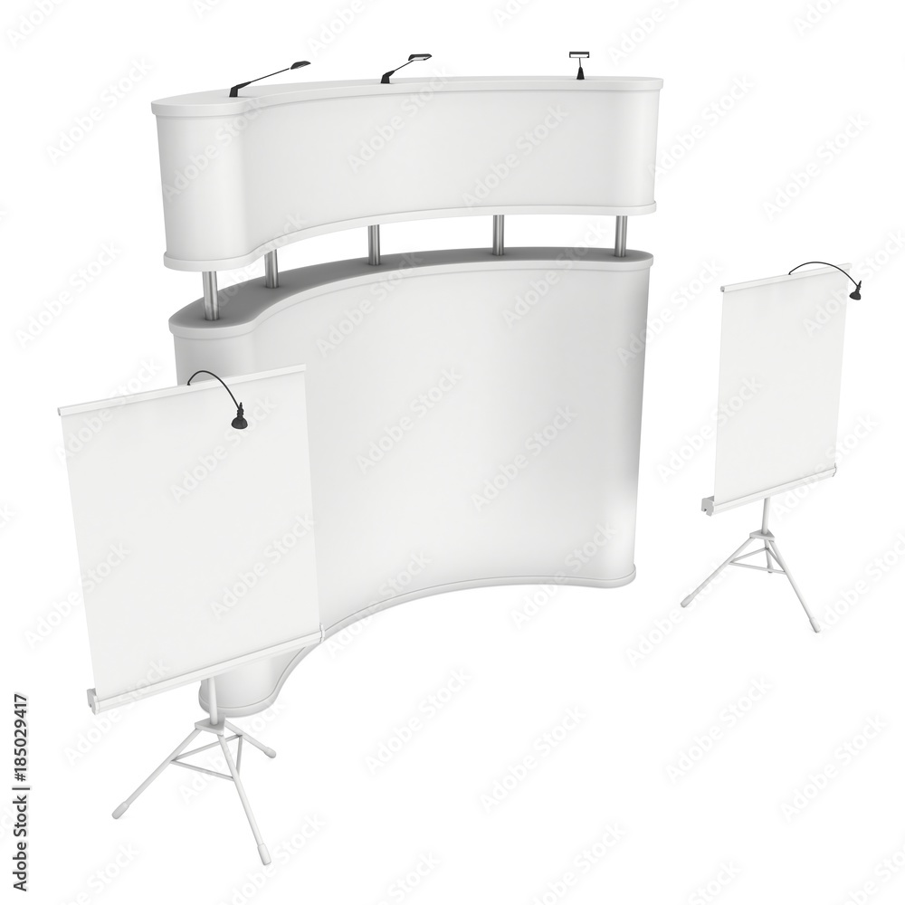 Trade show booth. Roll-Up, Pop-Up 3d render isolated on white ...