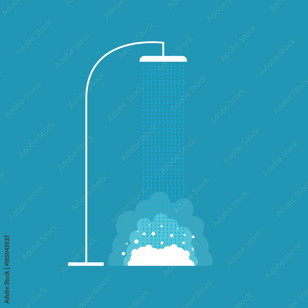 Smart shower vector. Fllet illustrations. Water and steam are running ...