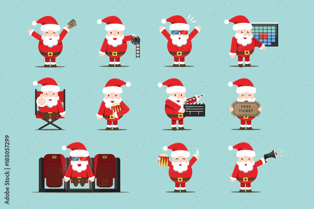 Vector set of cartoon isolated Santa Claus character in different poses ...