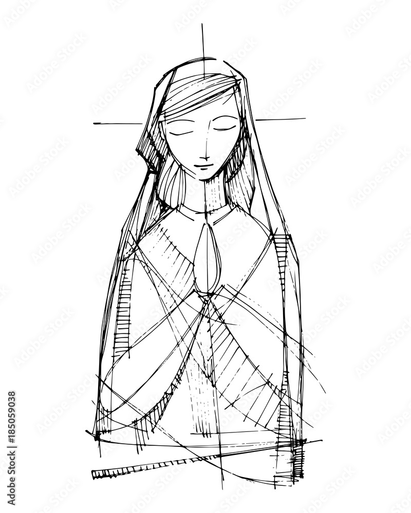 Jesus Virgin Mary praying Virgin Mary praying illustration Face ...