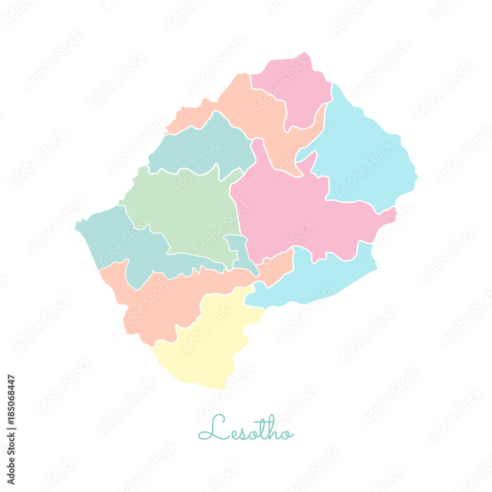 Lesotho region map: colorful with white outline. Detailed map of ...