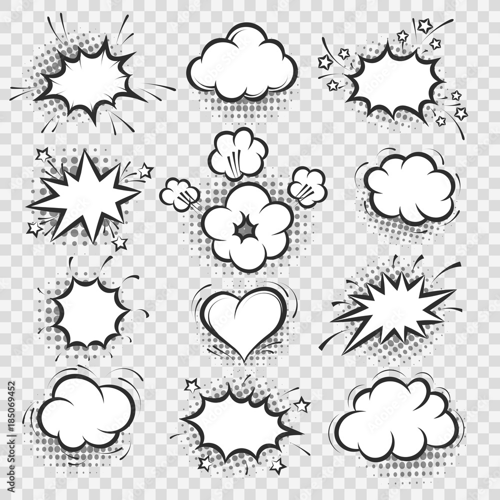 Comic bubbles. Vector cartoon talk bubble and thinking balloon elements ...
