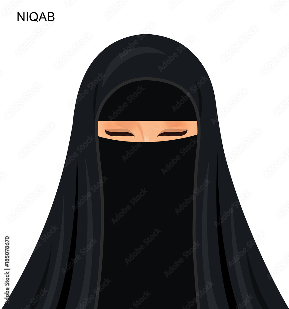 Vector black niqab style, beautiful arabic muslim woman Illustration ...