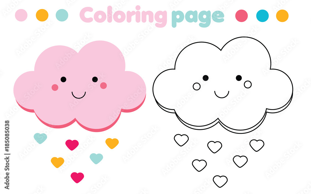 Coloring page with cute cloud. Drawing kids game. Printable activity ...
