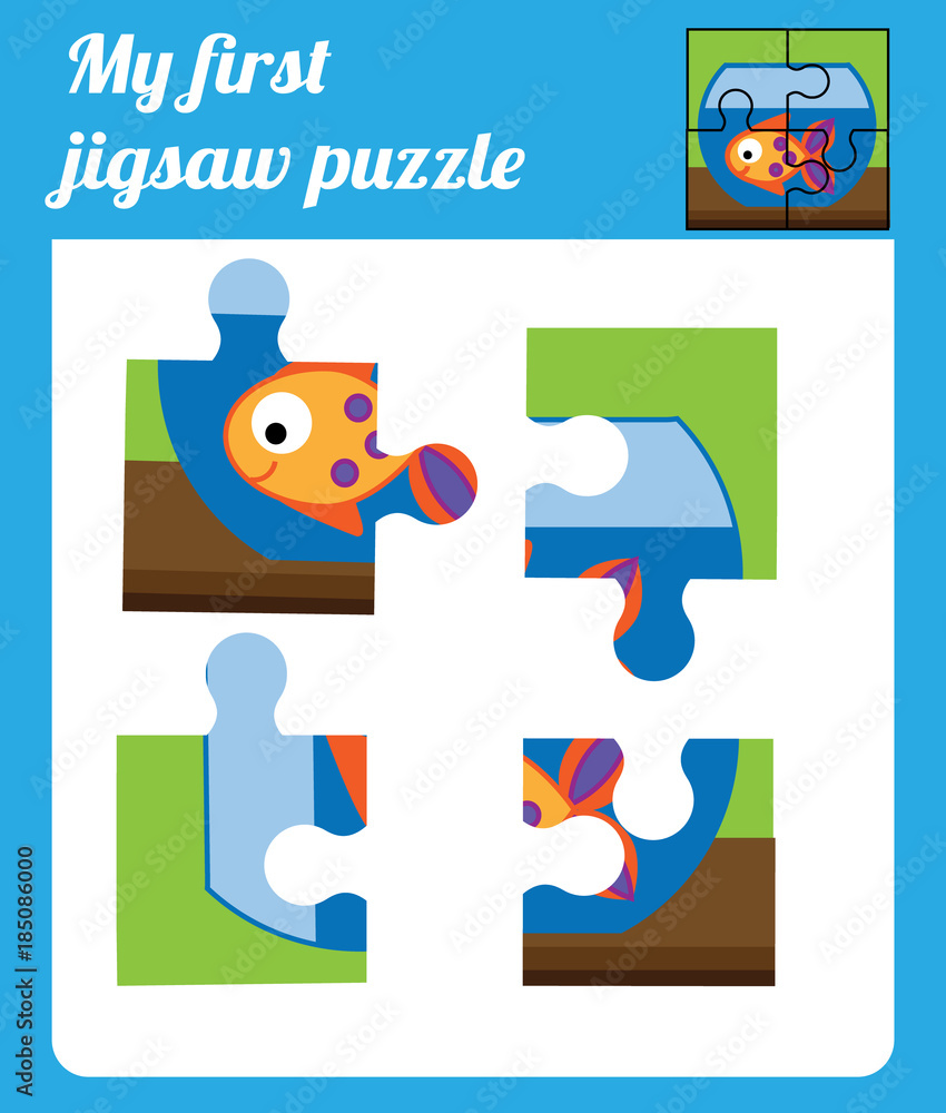 Puzzle kids activity. Complete the picture. Elementary jigsaw with fish ...