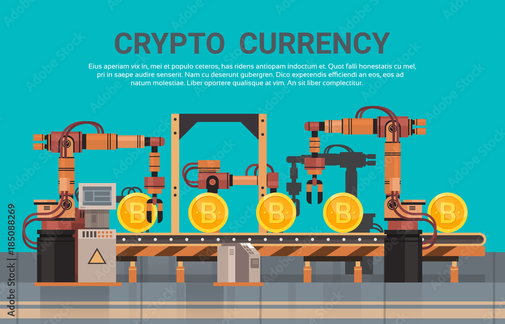 Crypto Currency Production Bitcon Mining Conveyor Technology Modern Web ...