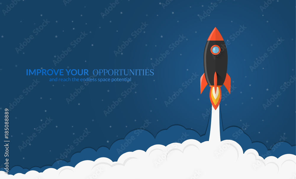 Rocket launch background. Spaceship illustration with star backdrop ...