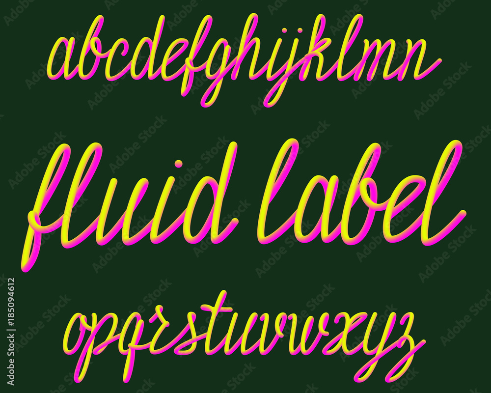 Fluid Label typeface. Colorful gradient font. Isolated english alphabet ...